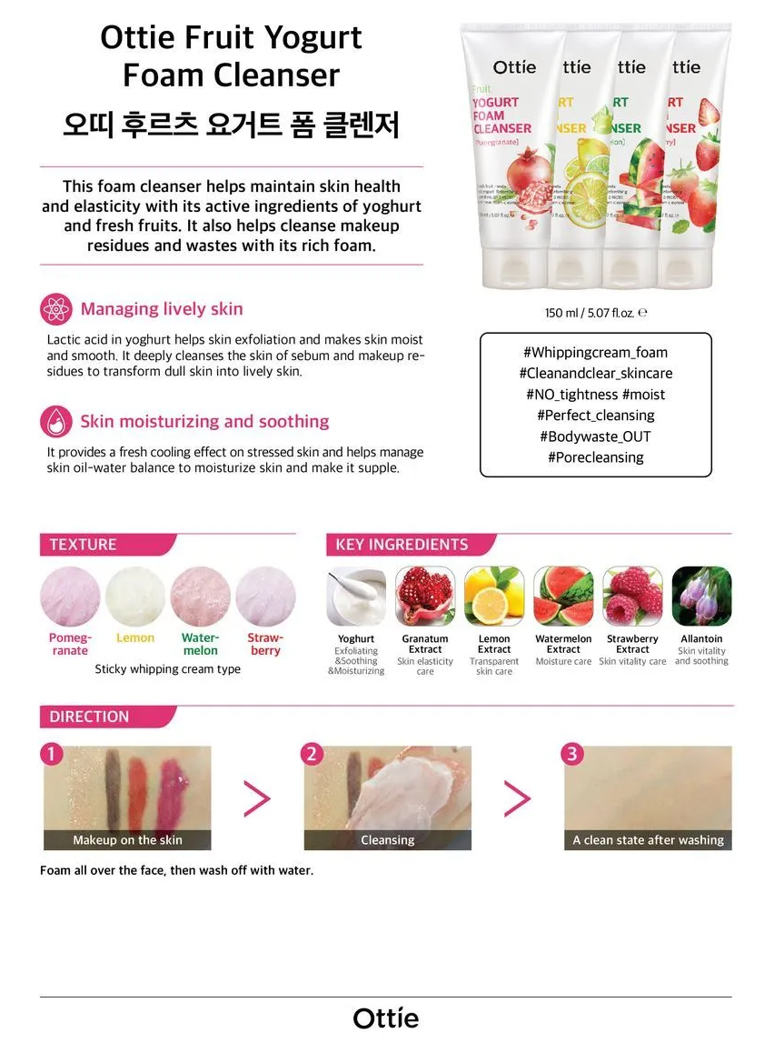 Ottie - Fruit Yogurt Foam Cleanser - 150ml | Beauty Amora | Korean Beauty Store in Australia