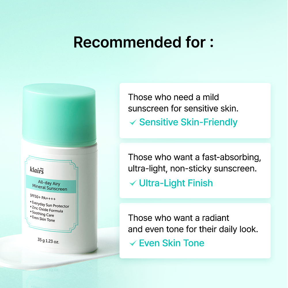 Dear, Klairs - All-day Airy Mineral Sunscreen SPF50+ PA++++ - 60g ...