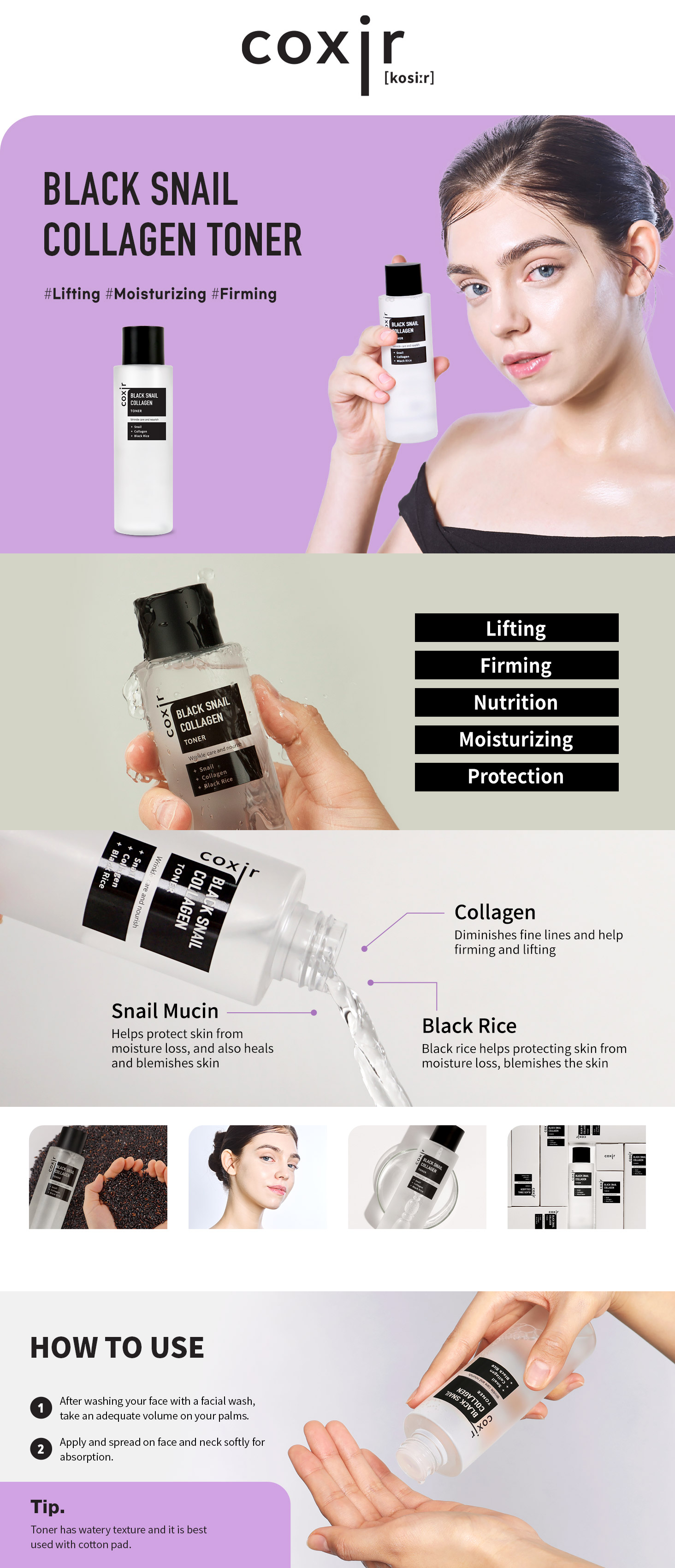 COXIR - Black Snail Collagen Toner - 150ml | Beauty Amora | Korean ...